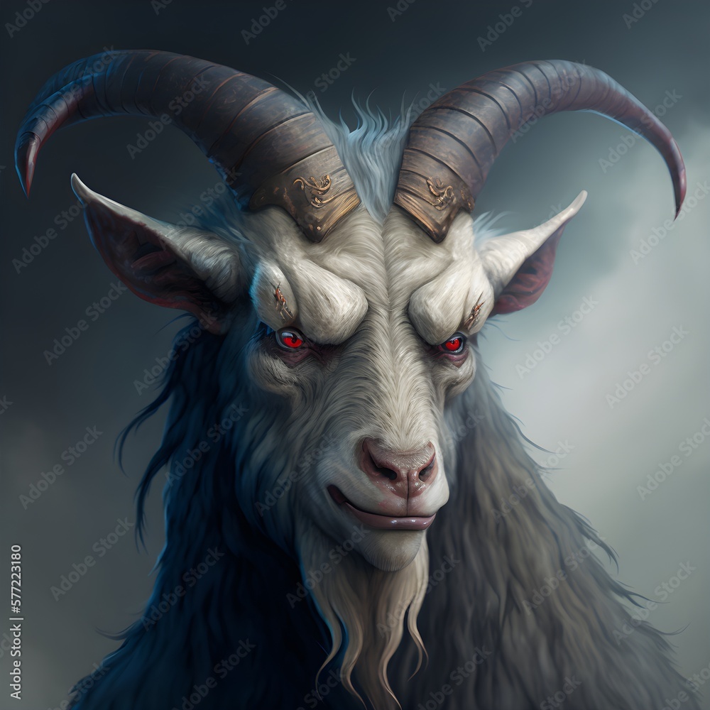 Angry Super Muscular Goat with Long Curled Horns: A Mighty Force to be ...