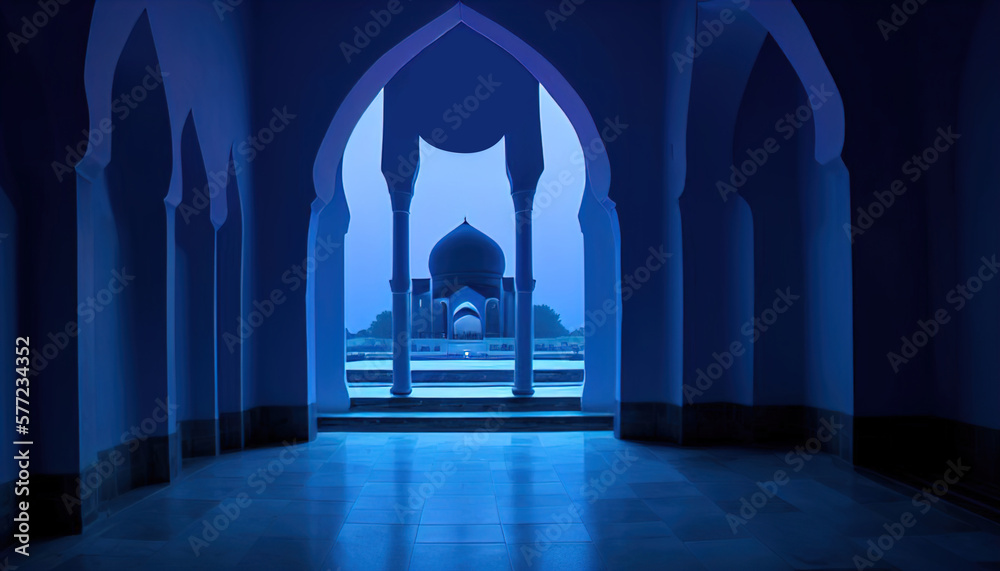 Islamic Mosque Interior Building Beautiful blue Lgiht perfect ...