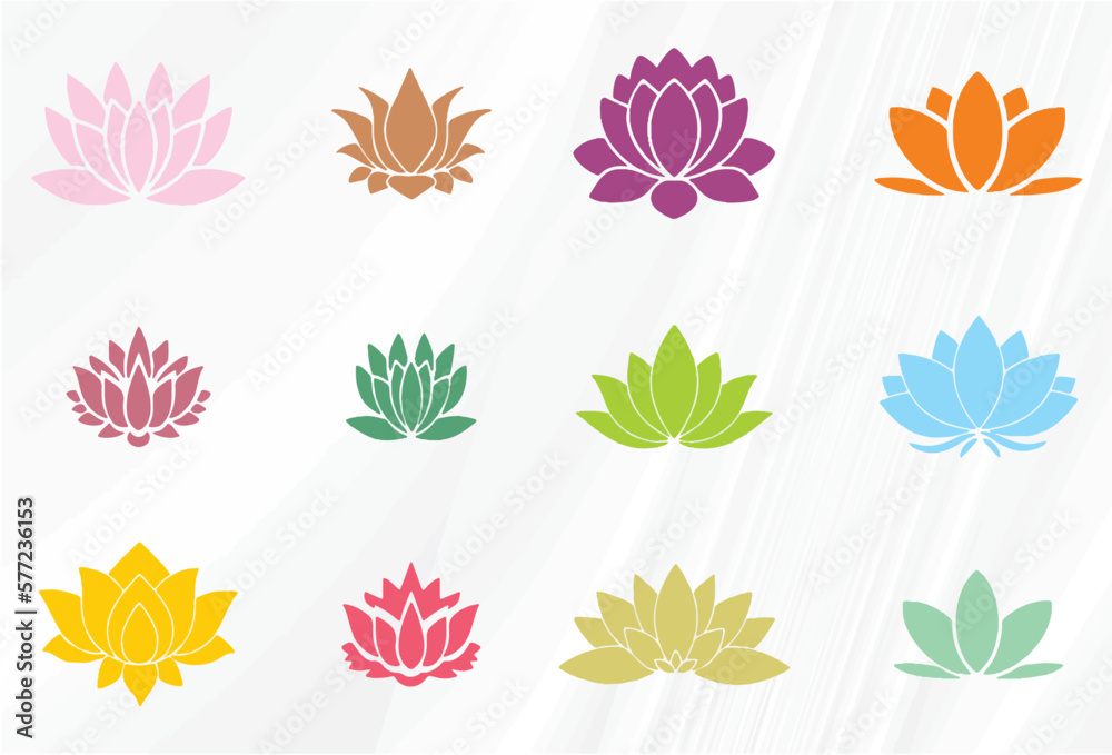 Soft Colorful set of lotus flower icons. abstract lotus symbols ...