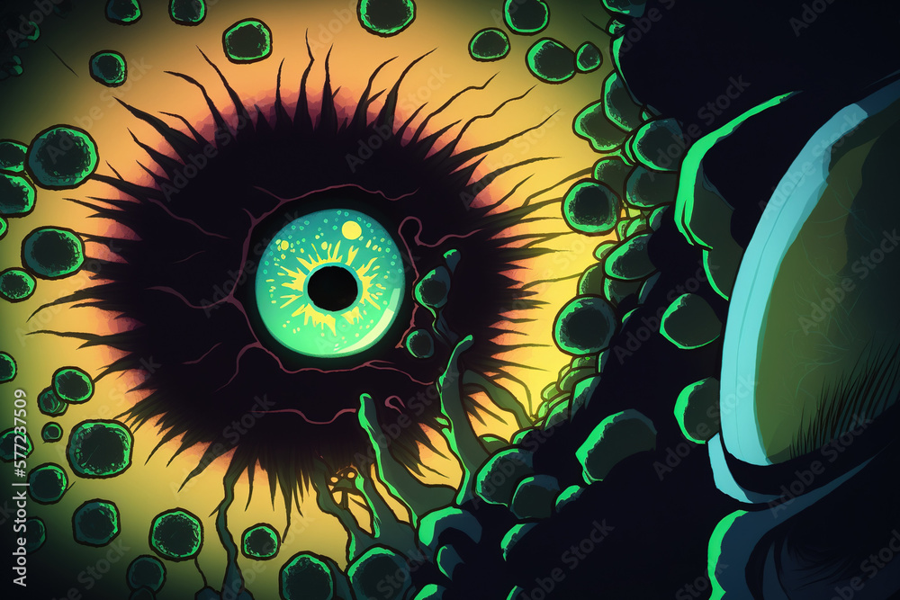eye examination in close up, showing punctate epithelial degradation ...
