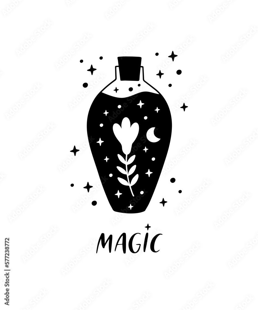 Potion bottle with magic elixir or poison. Mystical jar vector ...