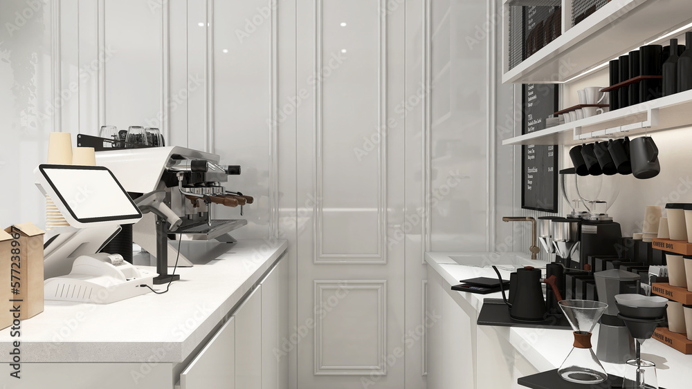 White modern design blank screen of digital cash register, barcode ...