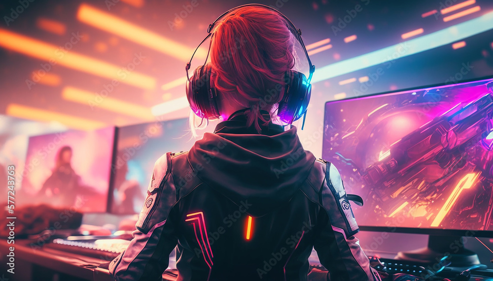 Pro gamer competing in a high-tech futuristic environment Generative AI ...