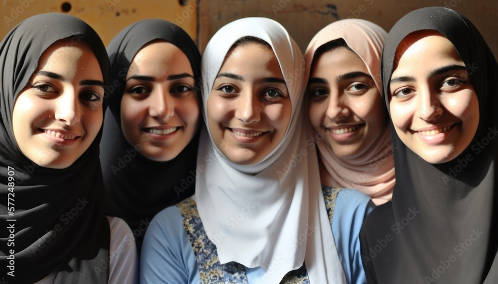 Group of Diverse and Empowered Middle Eastern Youth Female High School ...