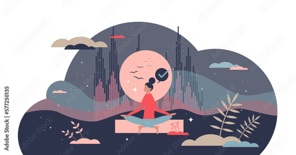 Guided imagery as dream, thoughts and mind control tiny person concept ...