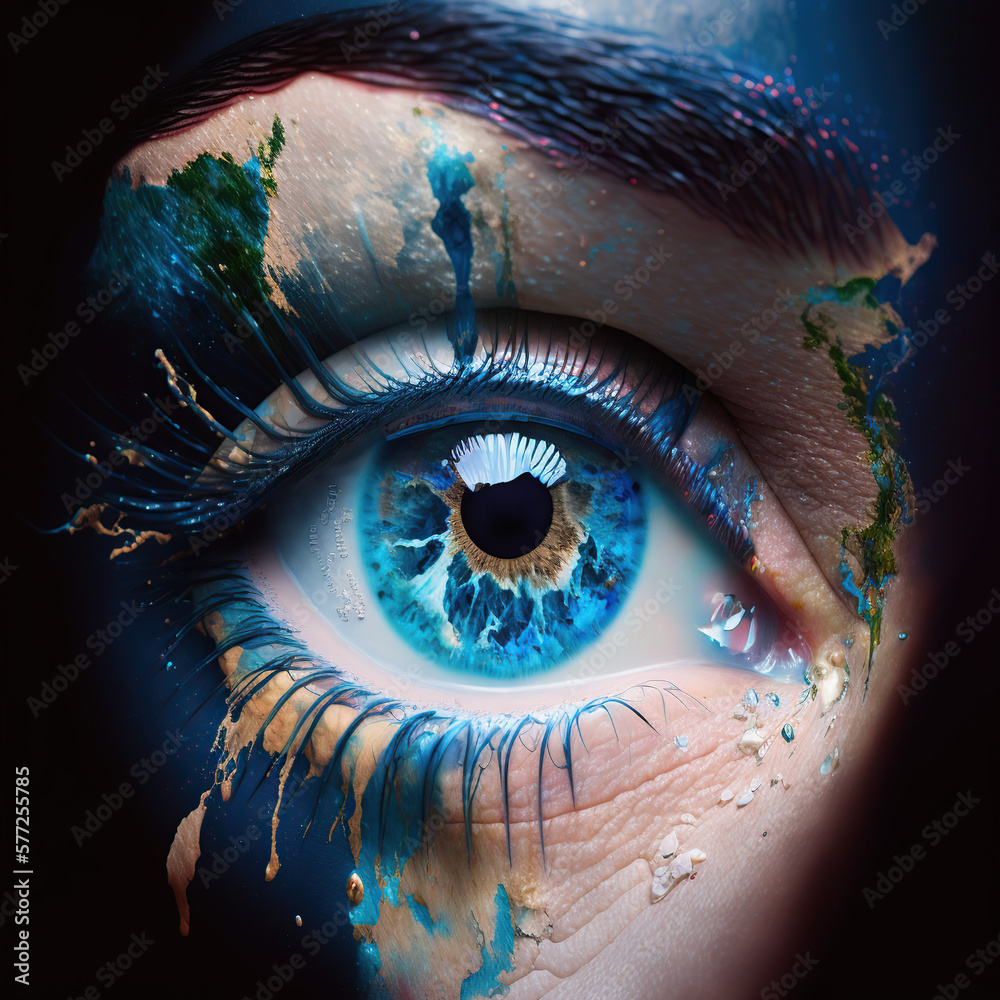 planet earth mirrored in a person's eyes, enlarged image in eyes Stock ...