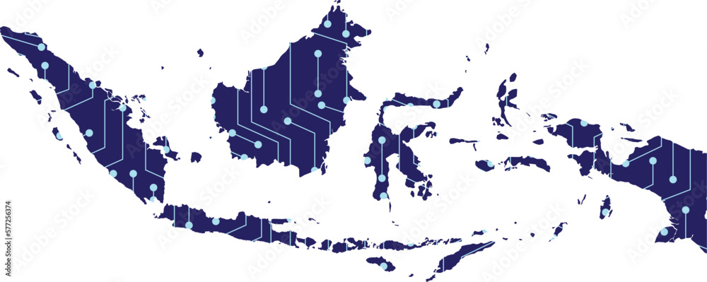Map of Indonesia, network line,dot and structure on dark background ...