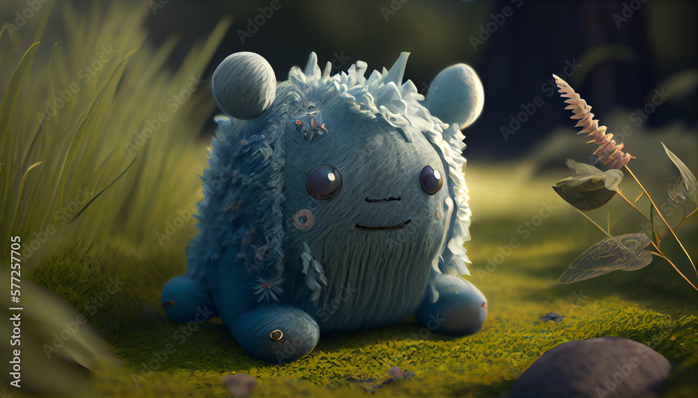 A cute monster made by cotton, hyper-realistic, ray renderer. The 3D ...