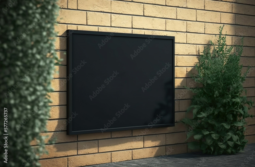 Black blank signboard mock up street store or company on wall ...