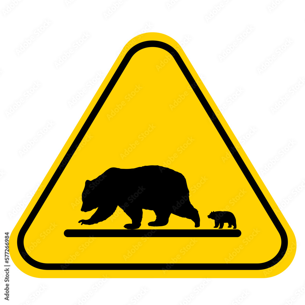 Bear Crossing on white background. yellow road sign attention animal ...