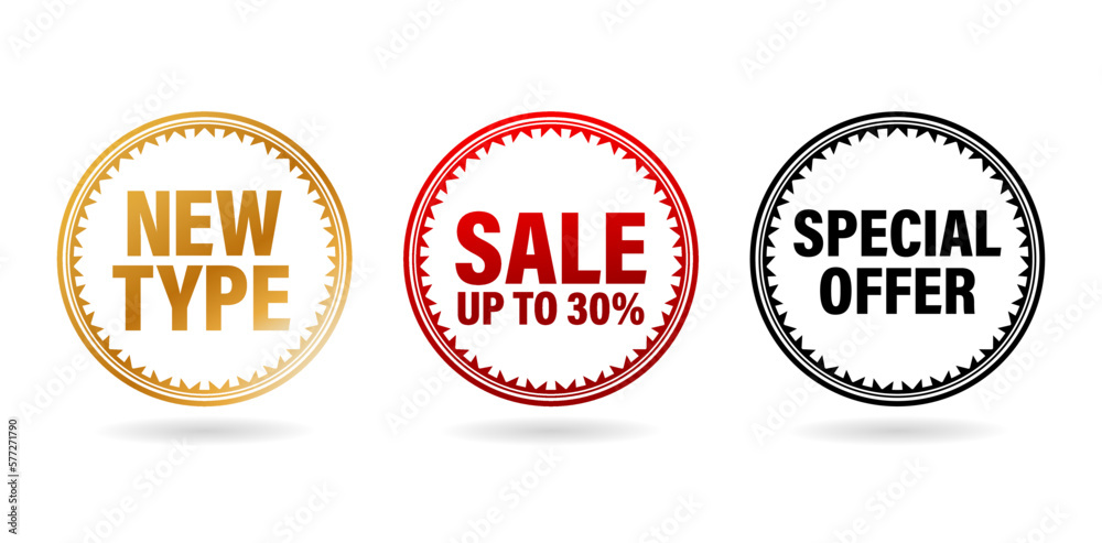 Vector illustration set of labels for sale rounded stickers isolated on ...