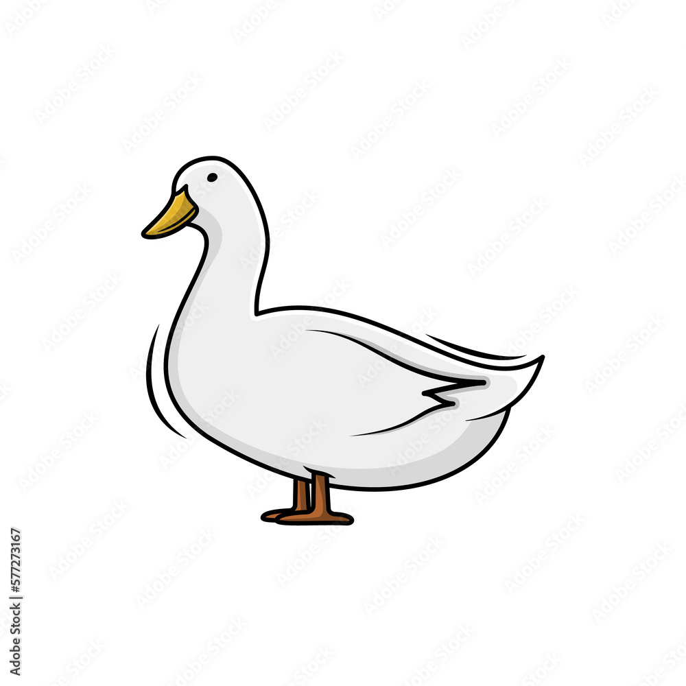 Cute white duck bird character for cartoon vector illustration. Animal ...
