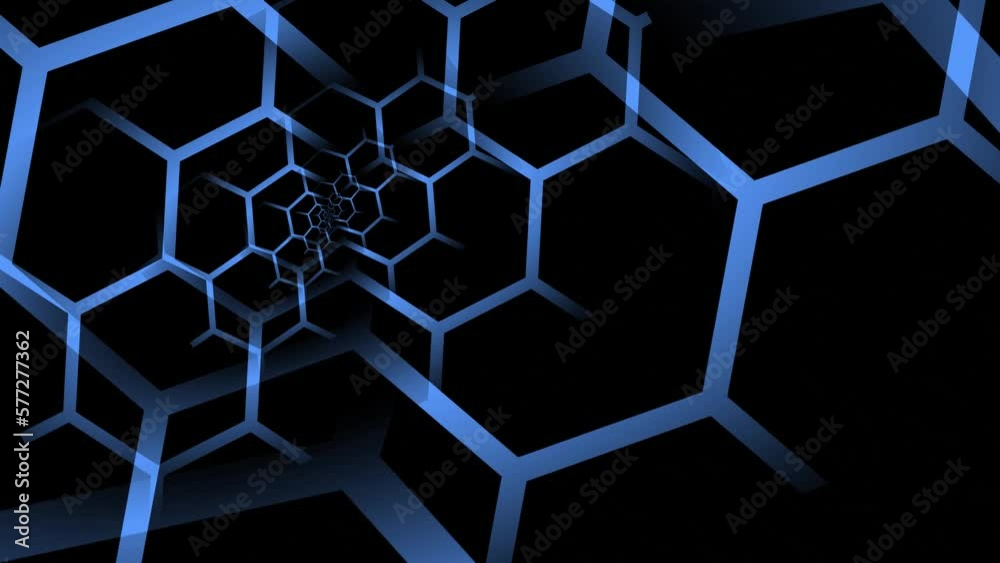 An abstract nanostructure. A blue hexagonal structure on a black ...