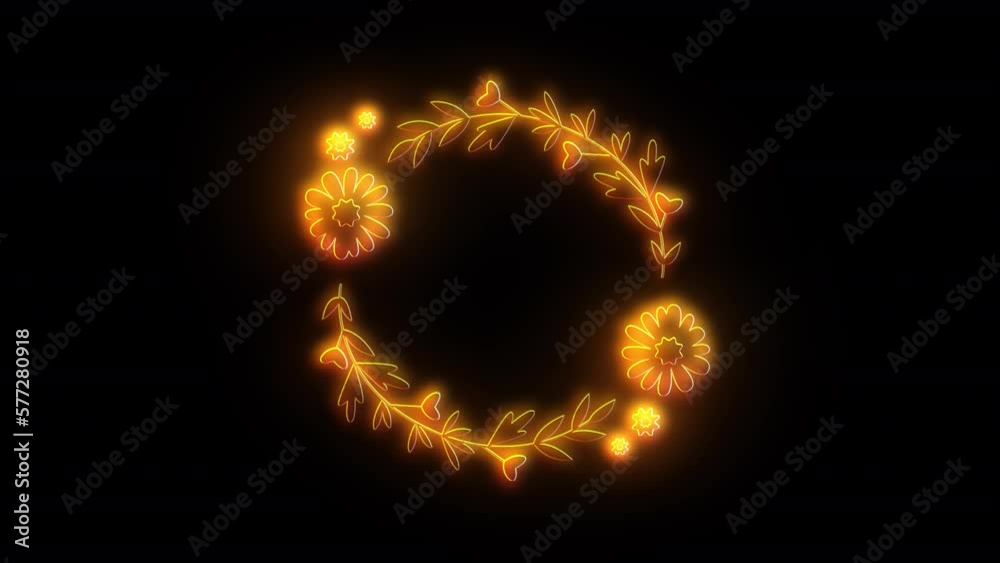 Moving rounded animation with golden glowing flowers and alpha channel ...