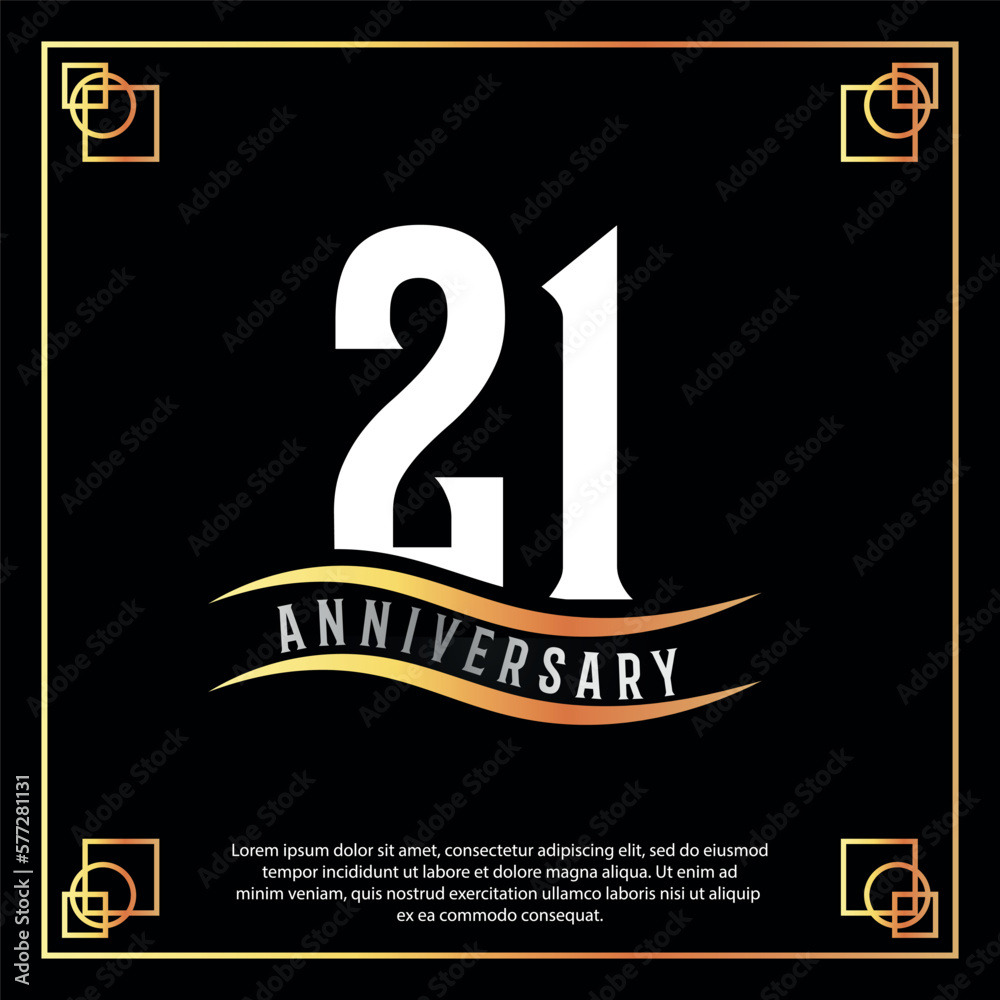 21 year anniversary logo design white golden abstract on black ...