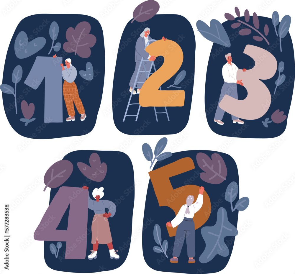 Cartoon vector illustration of People holding different numbers from ...