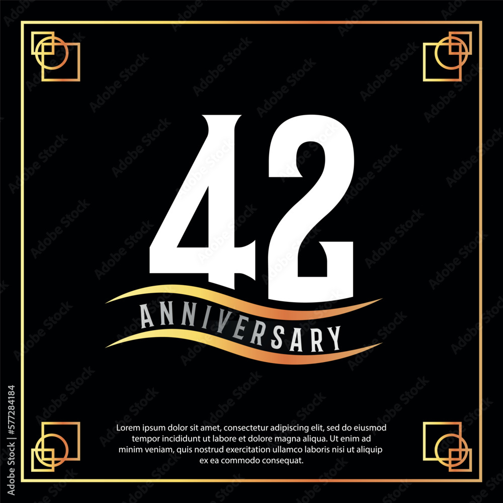42 year anniversary logo design white golden abstract on black ...