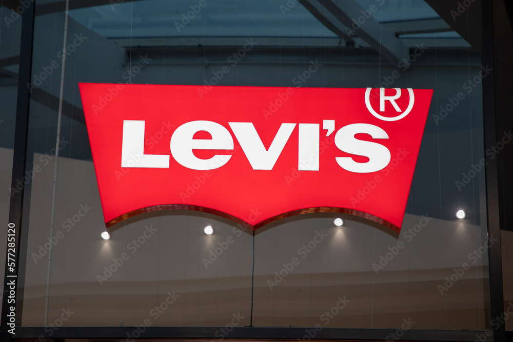 Levi's sign brand and text logo front store of American shop clothing ...