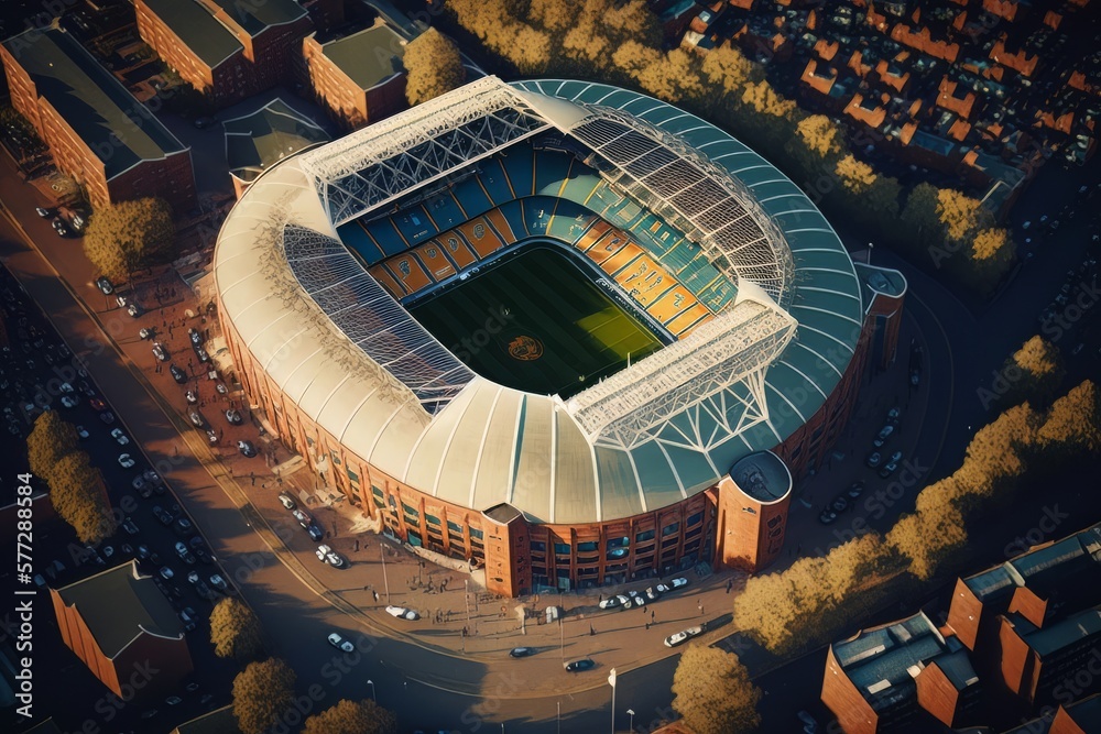 Magnificent football stadium from above. Soccer match, sport venue ...