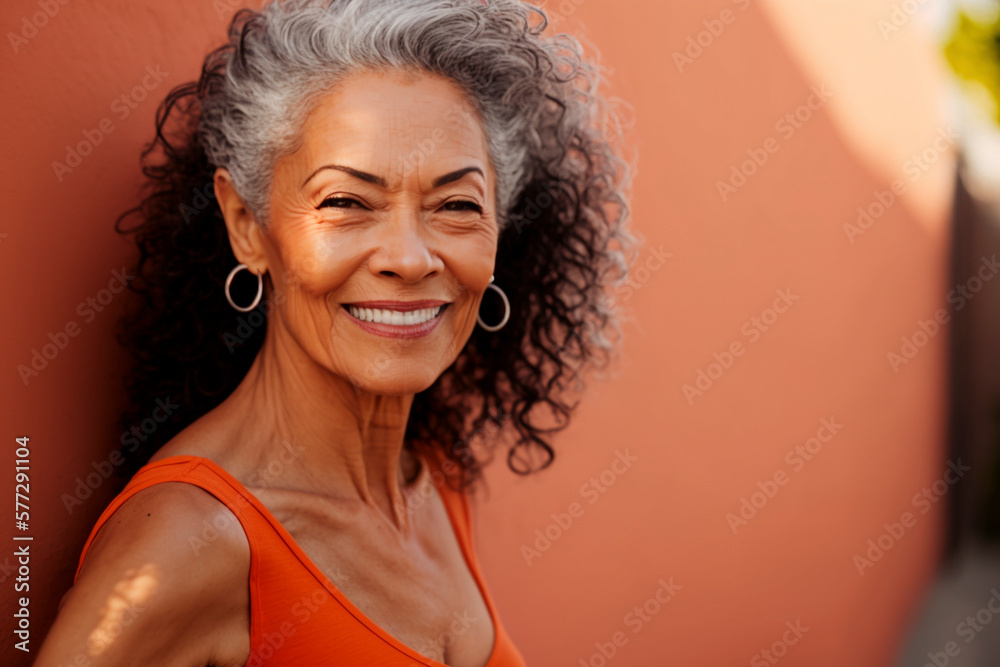 Portrait of beautiful middle age gray-haired woman created with Ai ...