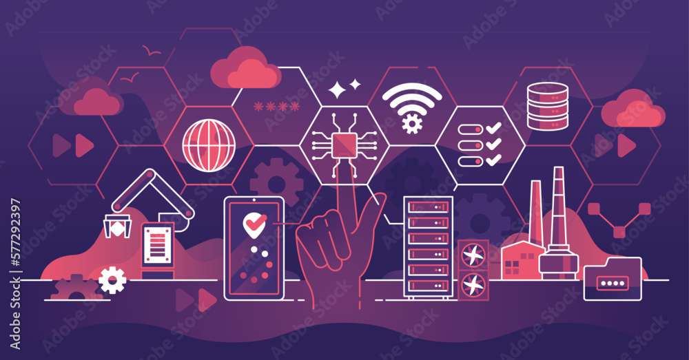 Digital transformation and technological integration dark outline ...