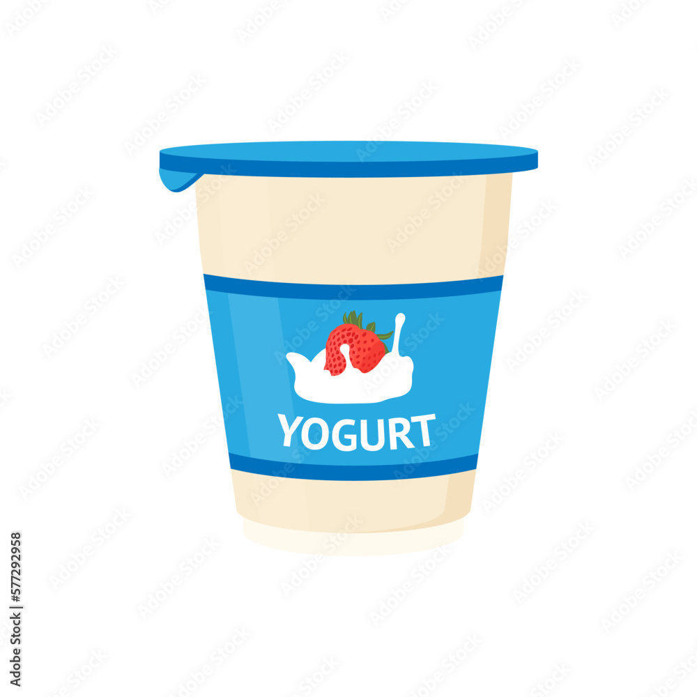 Strawberry yogurt package vector illustration. Cartoon isolated plastic ...