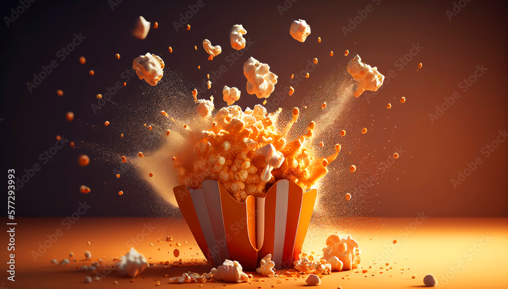 Popcorn explosion in the box. Cinema and movie snack illustration ...