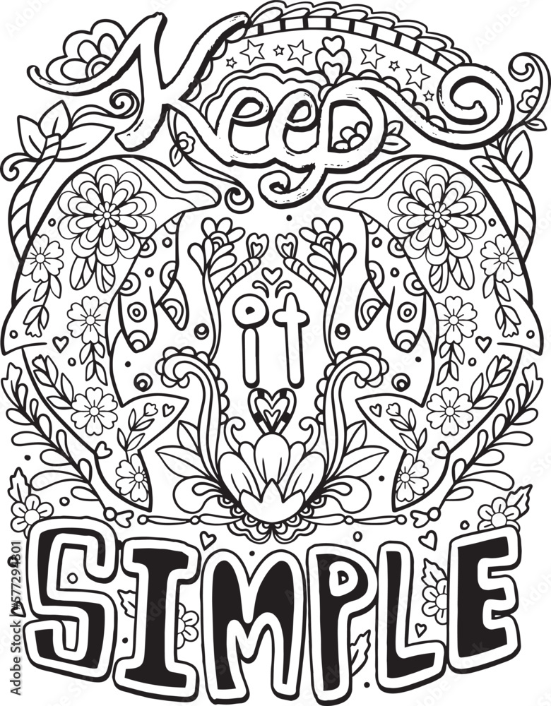 Keep it simple. Dolphins outline and flower design. Hand-drawn with ...