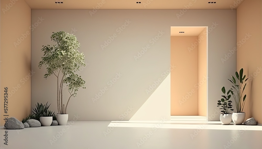 3d realistic vector room interior with big window with light and ...