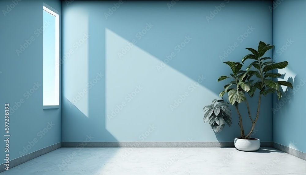 Decorated living room interior with indoor plants, big window, a lot of ...