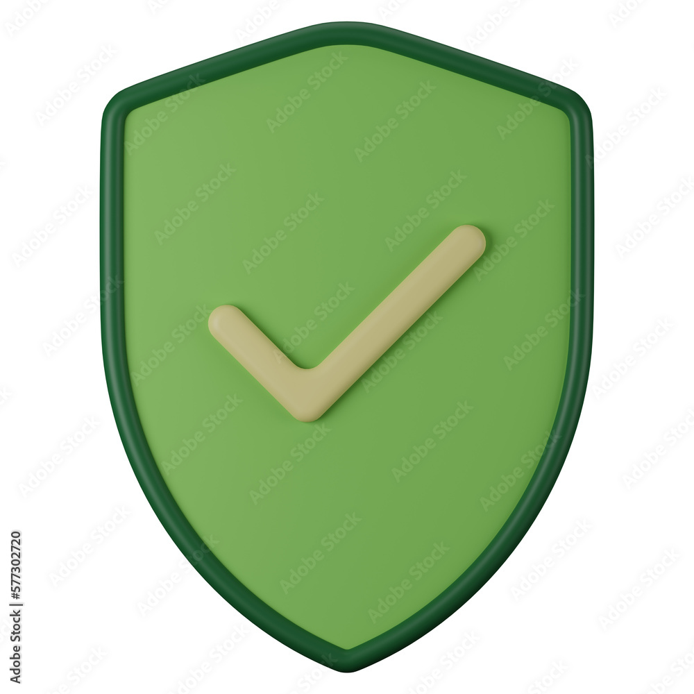3d illustration of green check mark shield icon logo with transparent ...
