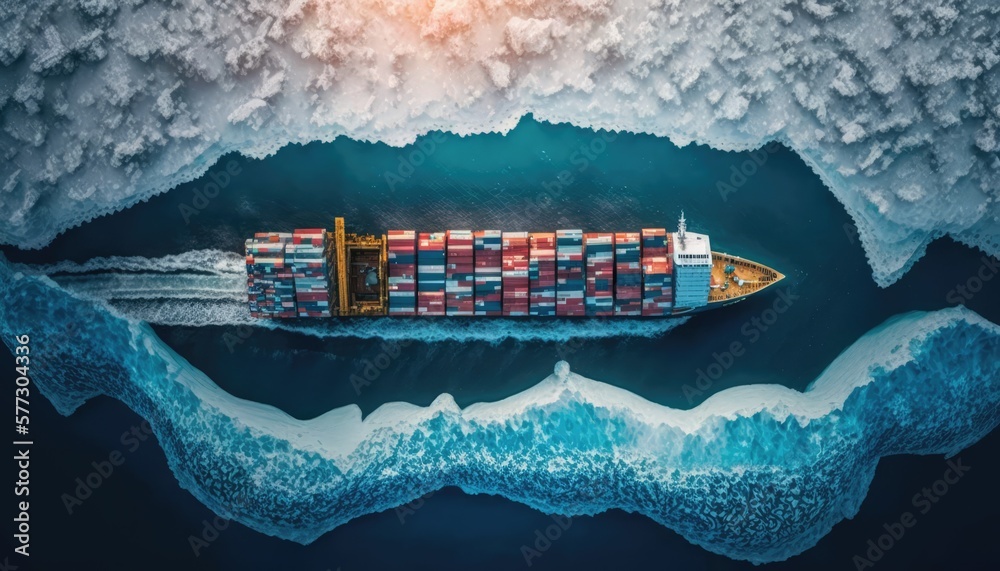 Frozen Ocean Freight Logistics - Container Ship Transporting Cargo Amid ...