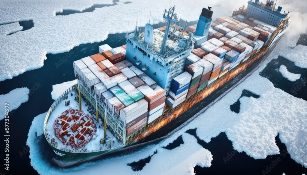 Frozen Ocean Freight Logistics - Container Ship Transporting Cargo Amid ...