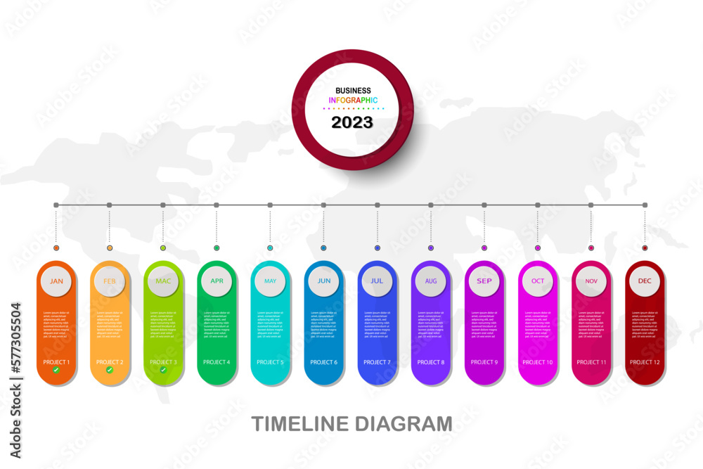 Vetor de 12 Months modern Timeline diagram calendar, presentation ...