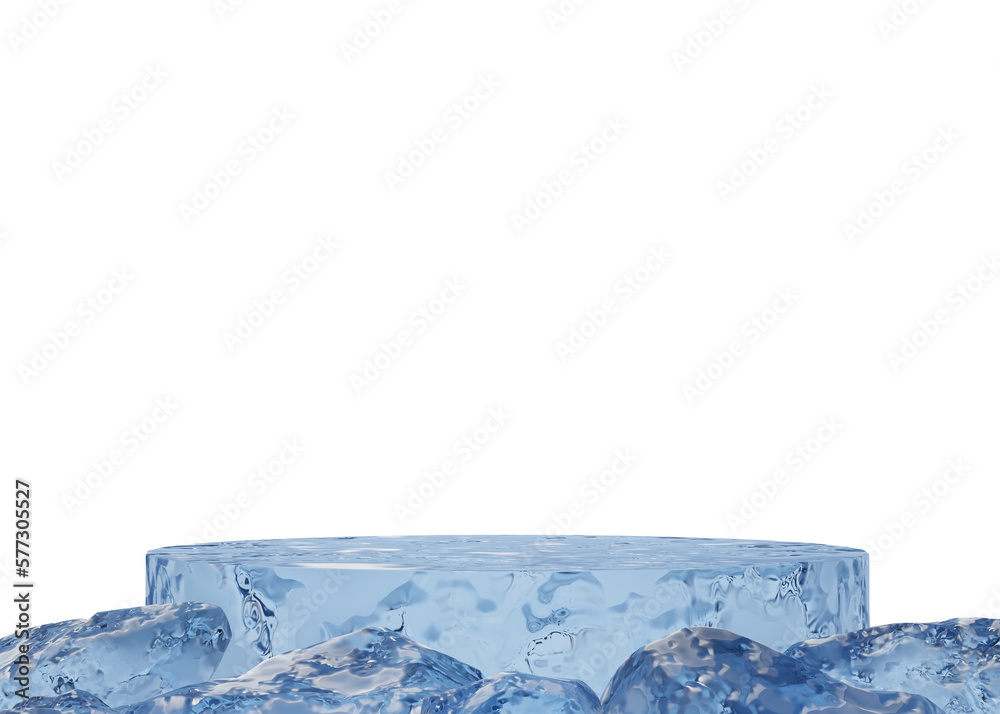 3D ice podium or blue dais stage isolated. ice elegant podium mock-up ...
