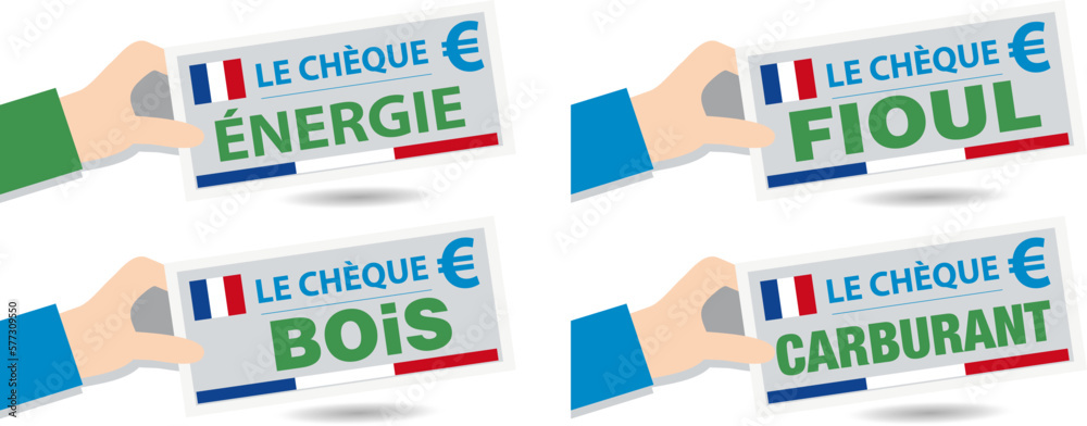 Poster Chèque Énergie, chèque fioul, chèque bois, chèque carburant ...