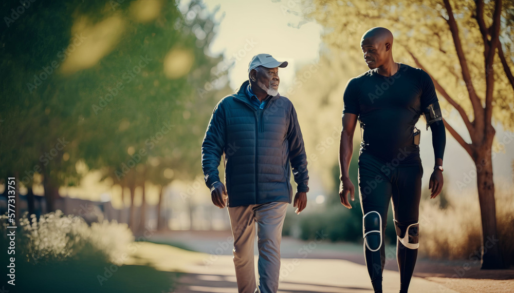 full body physiotherapist helping disabled African-american man walk ...