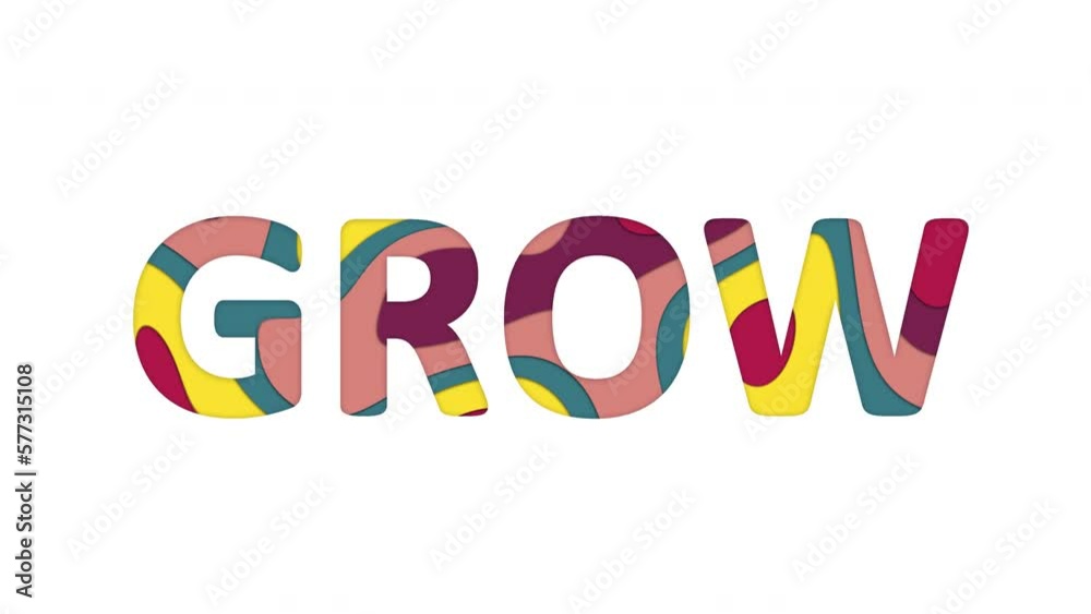 Multi-colored inscription text GROW with colored spots floating inside ...