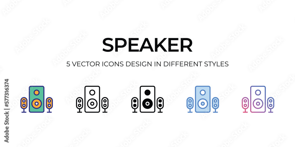 speaker Icon Design in Five style with Editable Stroke. Line, Solid ...