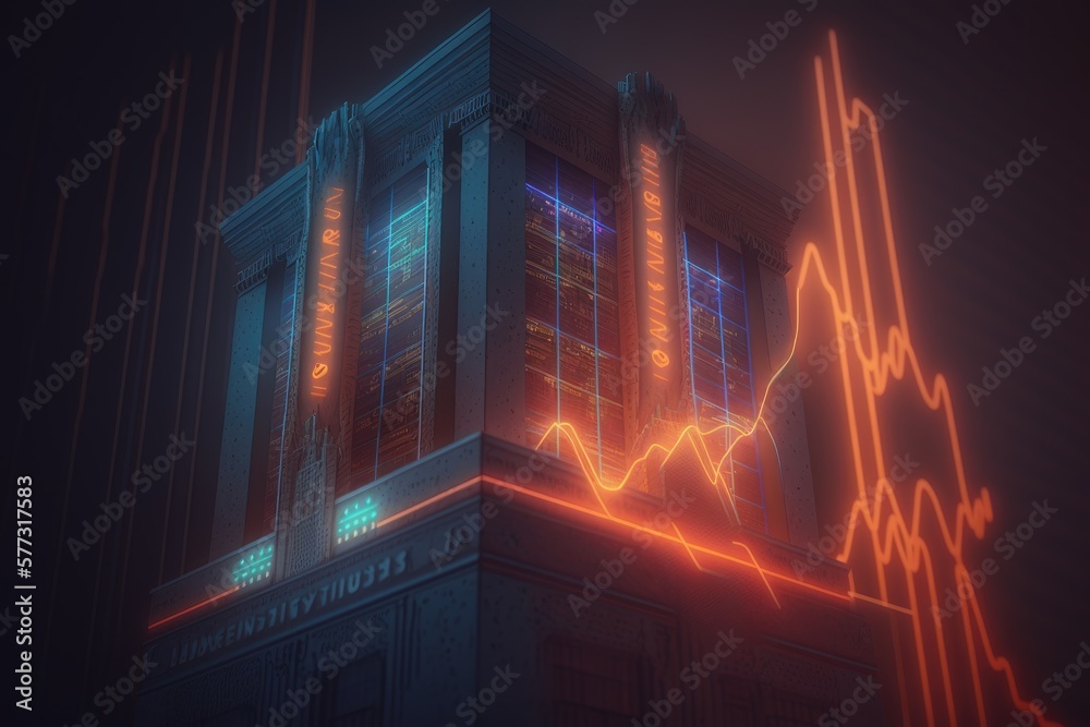 The glow graph chart of stock market investment trading on building ...