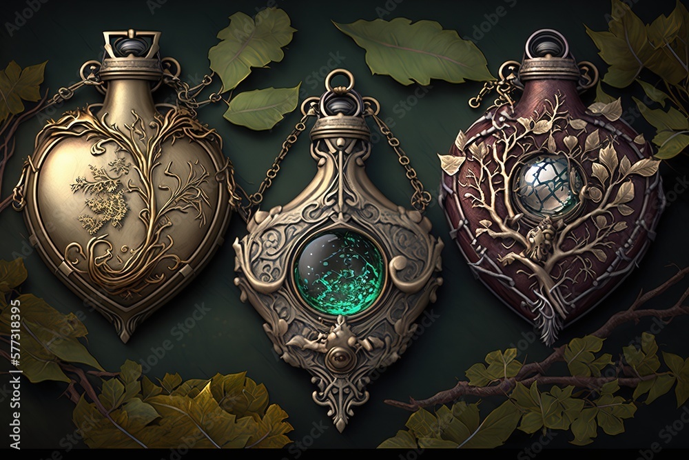 beautiful vintage amulet with ornament, generative a Stock Illustration ...