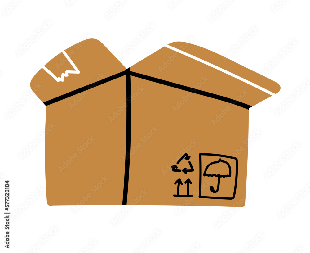Delivery parcel box doodle vector illustration isolated on white. Cute ...