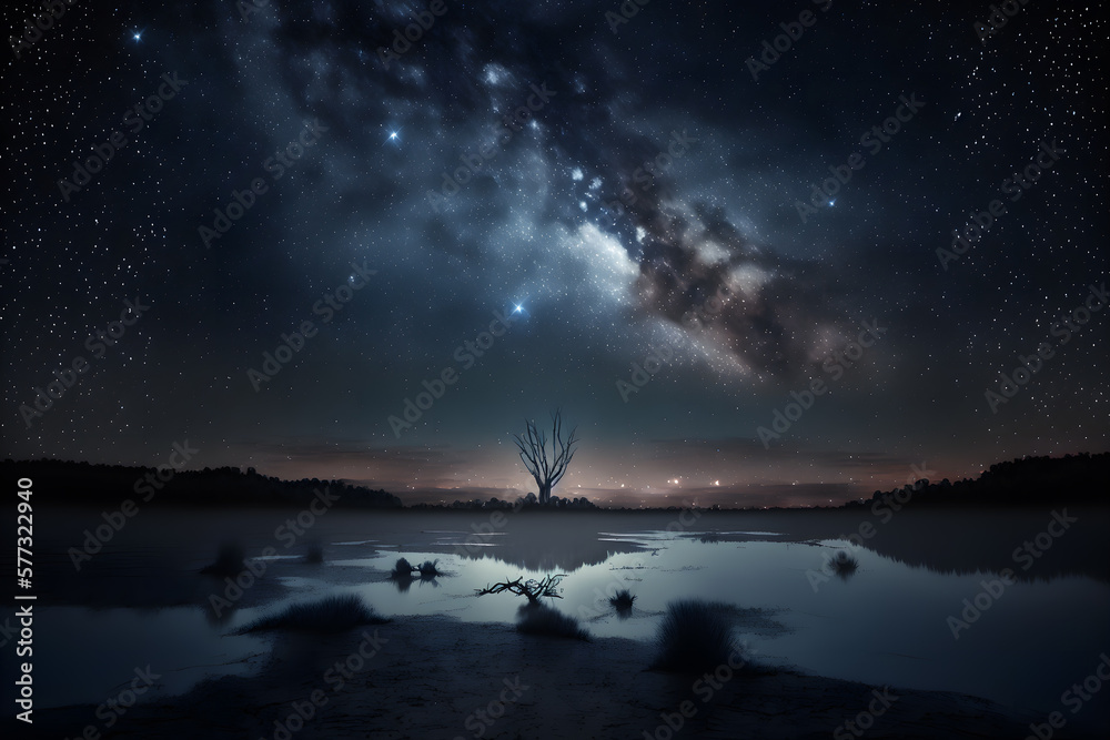 Surreal night sky full of stars and epic milky ways. Neural network AI ...