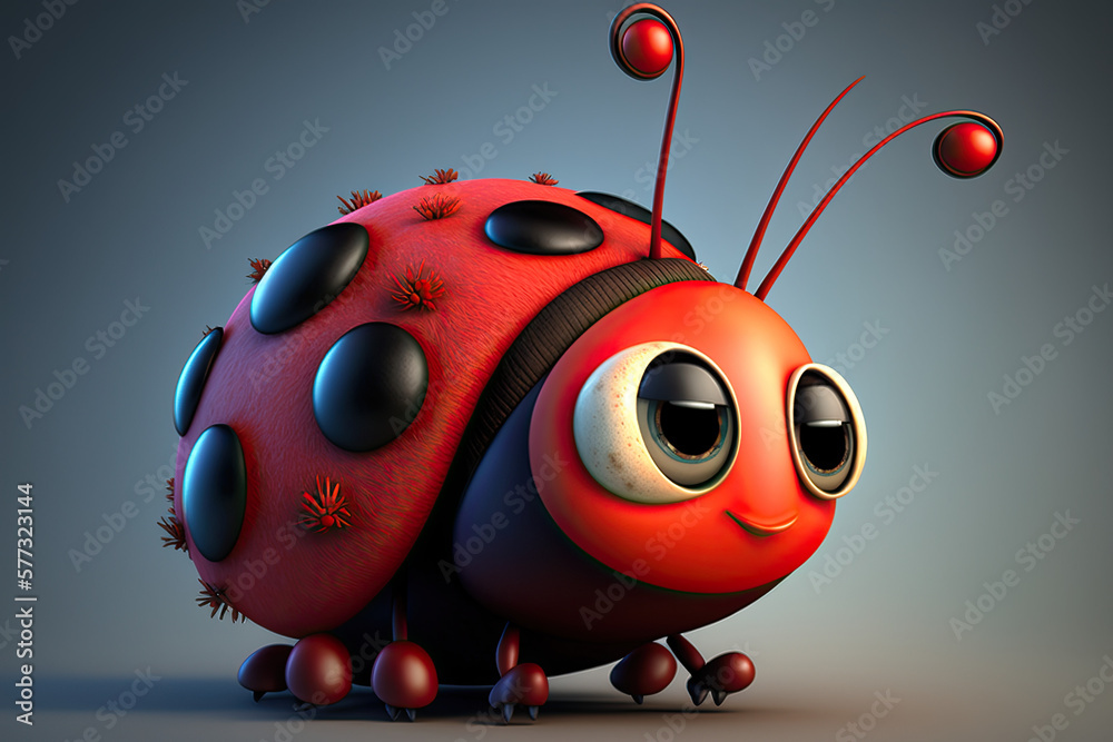 Ilustracja Stock: Cute 3d Cartoon Lady Bug Character, generative AI ...