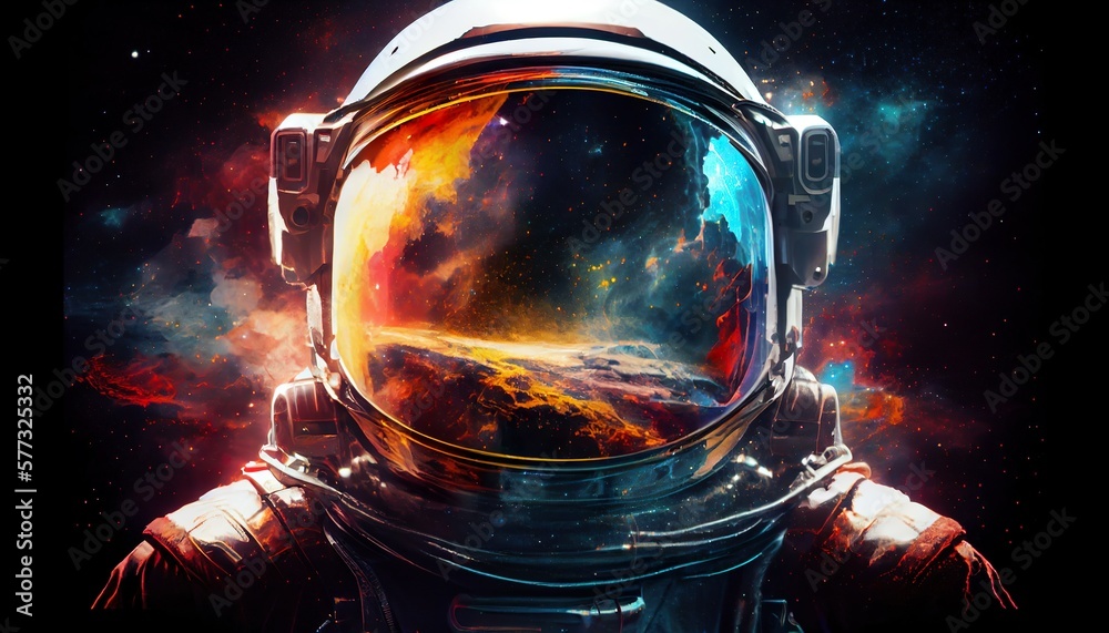 Front view astronaut potrait. Astronaut in space suit with galaxy and ...