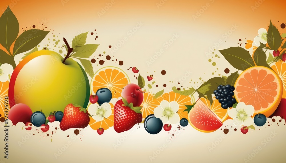 Fresh and Juicy Fruit Background with Ample Copy Space: Ideal for Health and Wellness themed ...