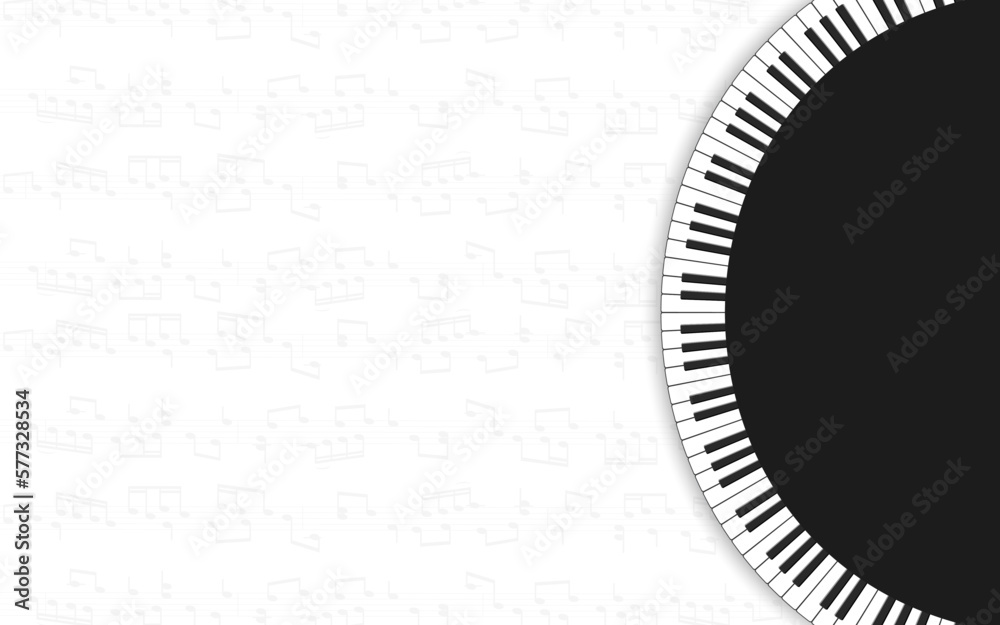 Black and white piano keys in a circle shape. Abstract music background ...
