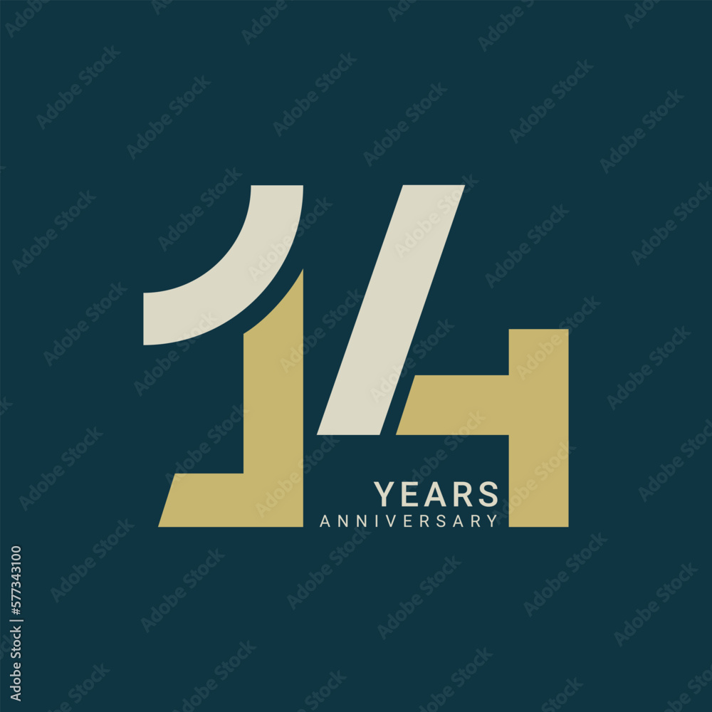 14, 14th Years Anniversary Logo, number, Golden Color, Vector Template ...