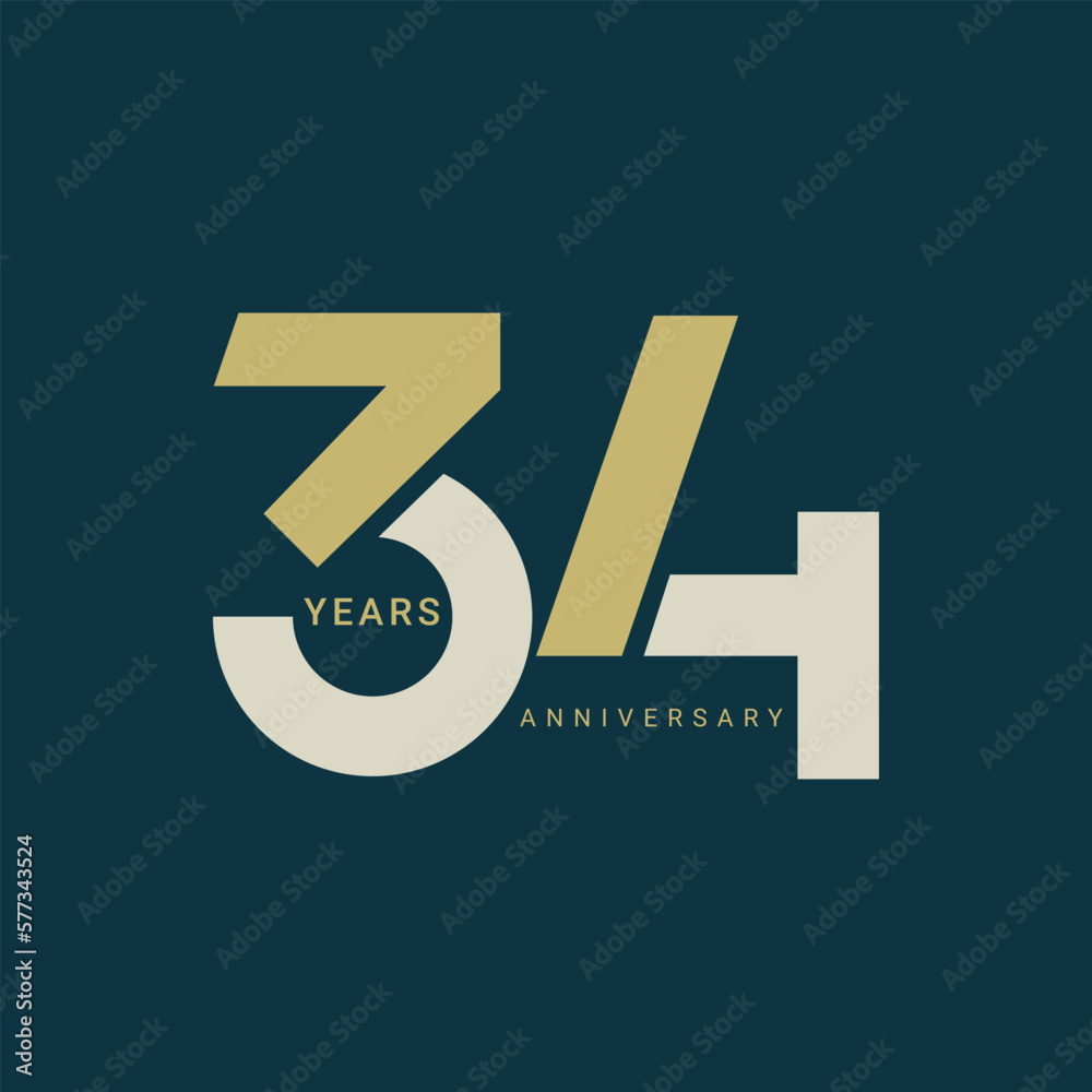 34th, 34 Years Anniversary Logo, number, Golden Color, Vector Template ...