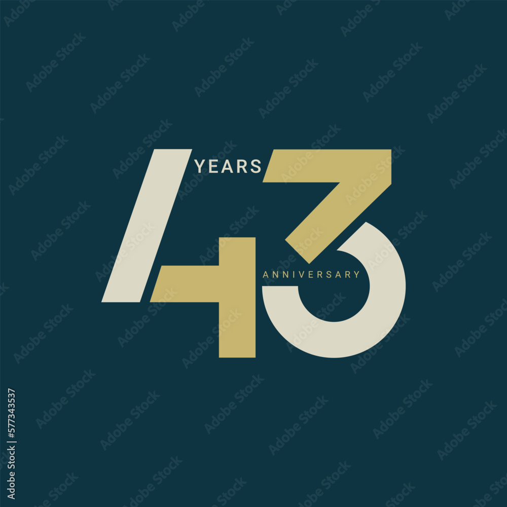 43rd, 43 Years Anniversary Logo, number, Golden Color, Vector Template ...